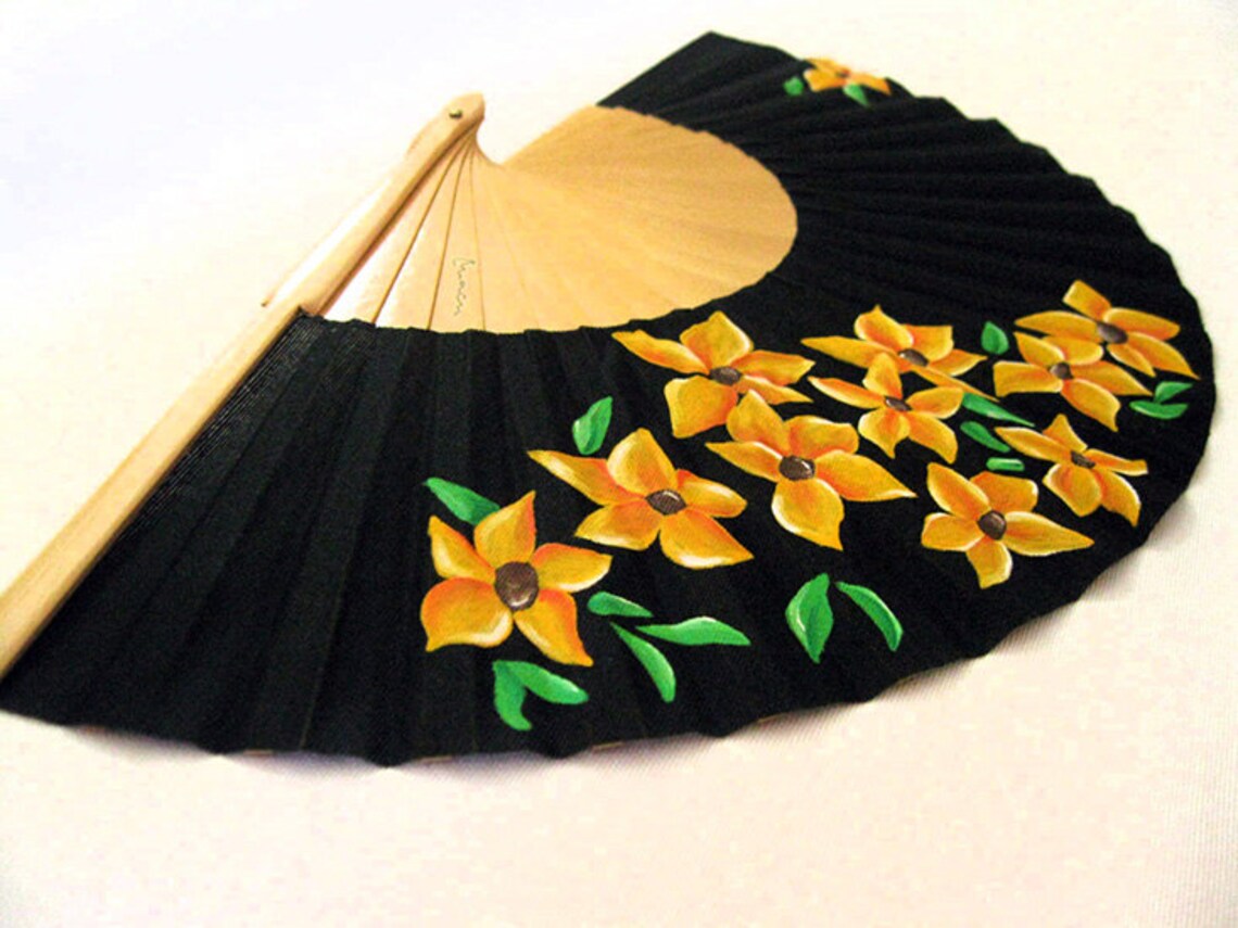 Spanish Fan Hand Painted With Matching Sheath Yellow - Etsy