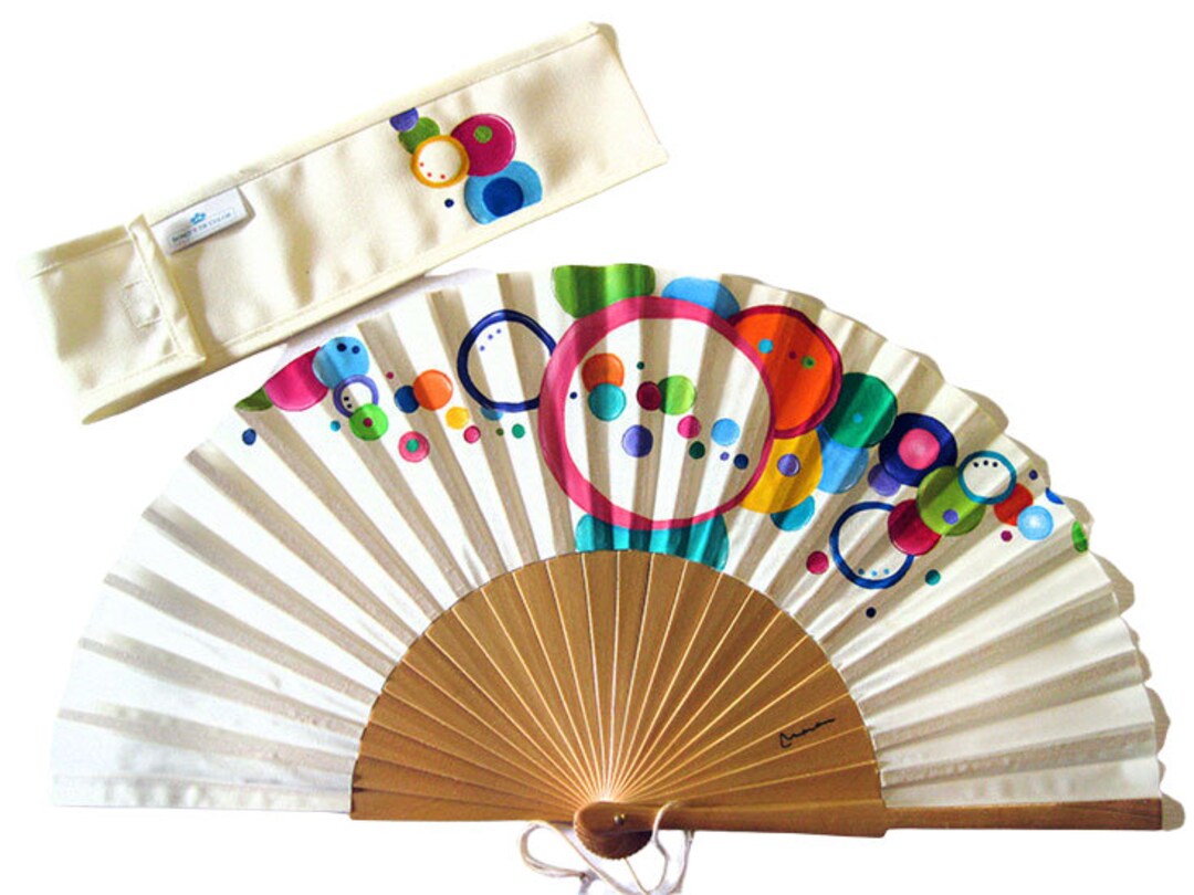 Hand Painted With Matching Sheath Fan "positive Energy", Handmade Fan ...