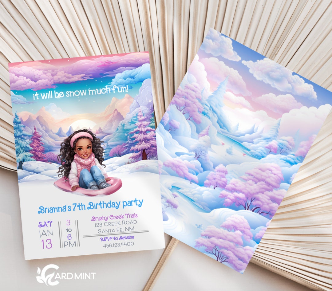 EDITABLE Snow Sledding Birthday Party Invitations, Snow Much Fun ...