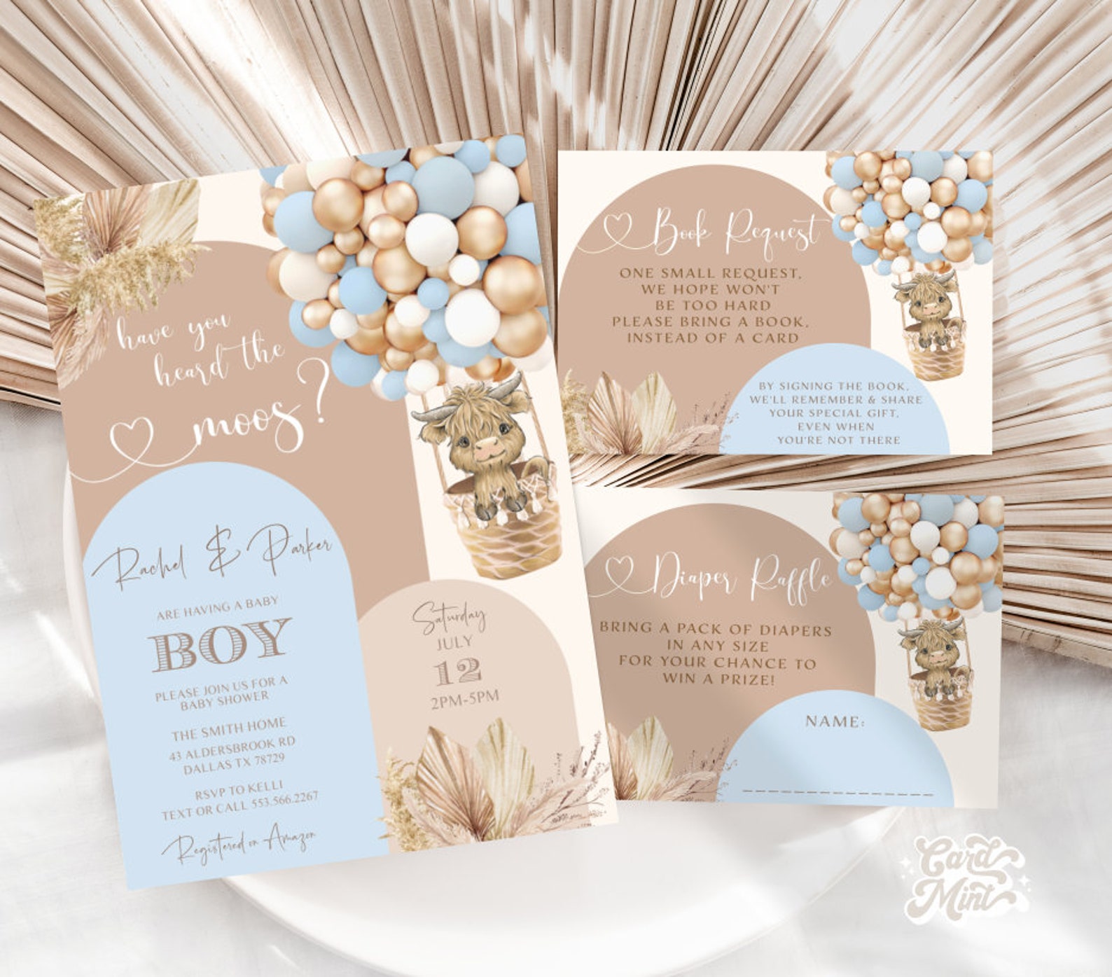 EDITABLE Boho Highland Cow Arch Invitation Set of 3, Moo Baby Shower ...
