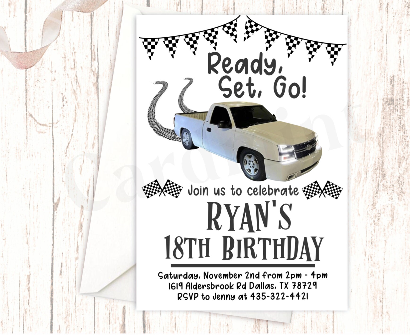 21st Birthday Invitation On It With A Chevy Truck