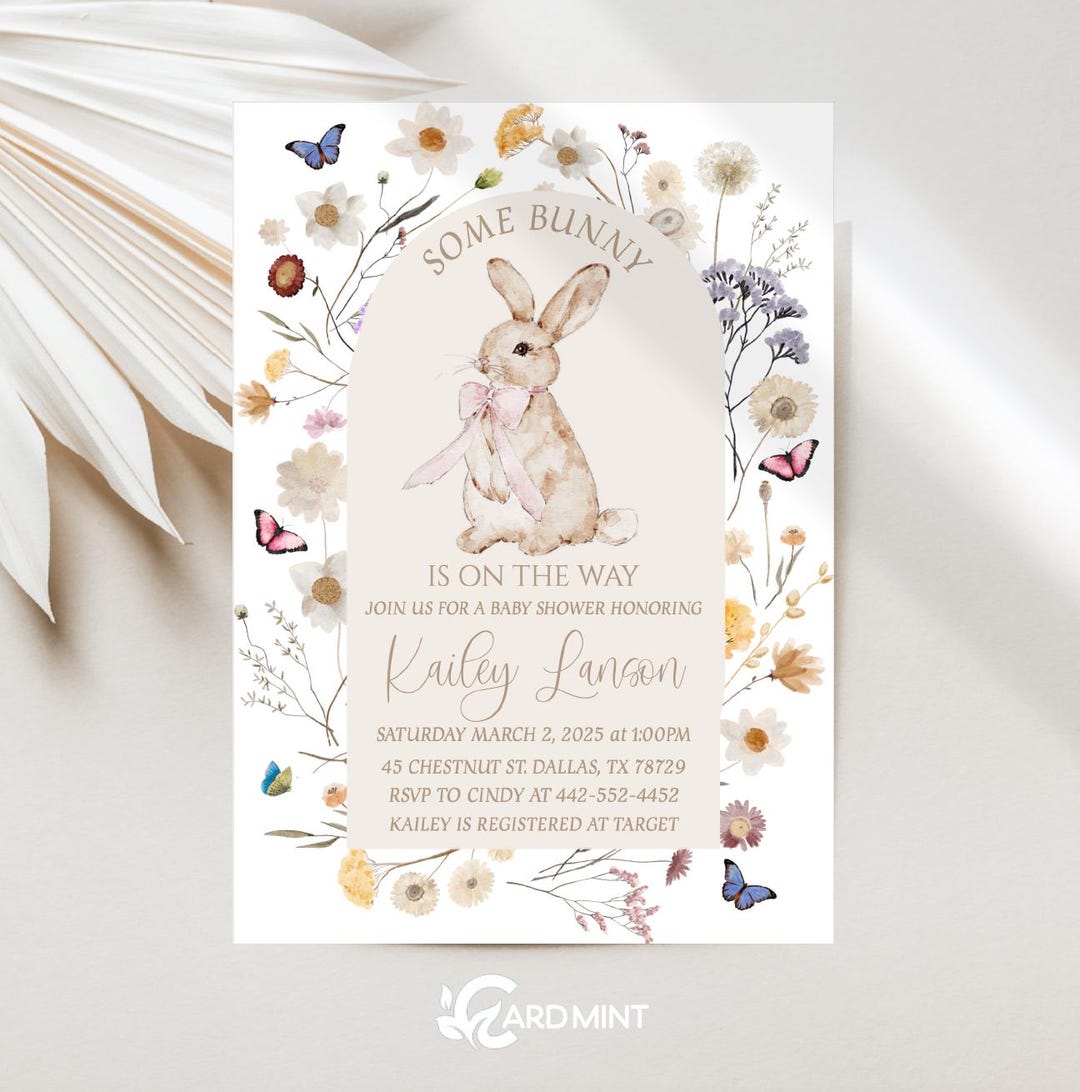 Editable Bunny Baby Shower Invitations, Some Bunny With Pink Bow and ...