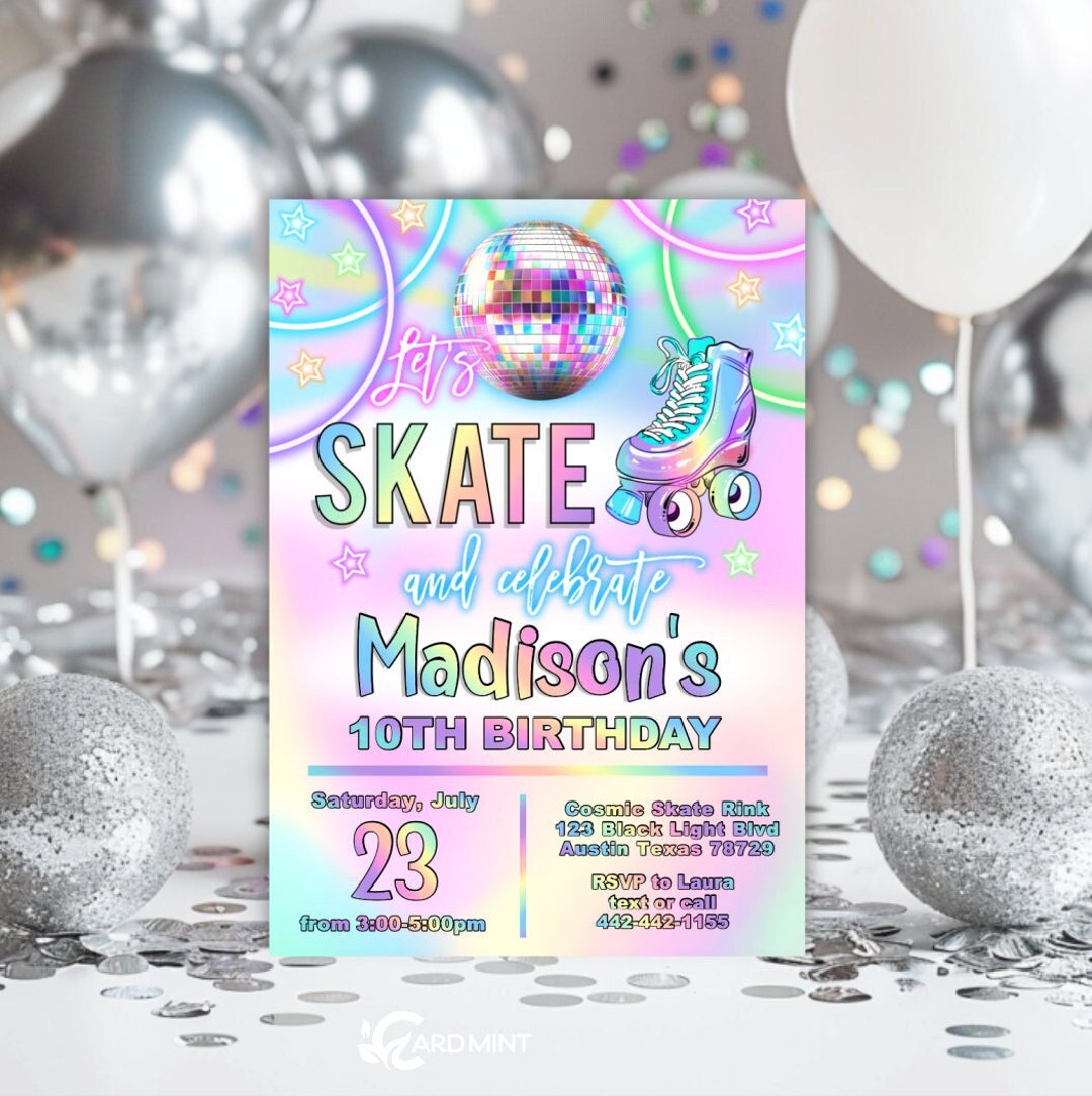 Editable Roller Skating Birthday Invitations Rollerskate Party Invite ...