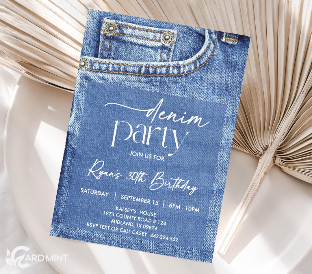 Editable Denim Birthday Party Invitations, Blue Jeans Country Boy ...