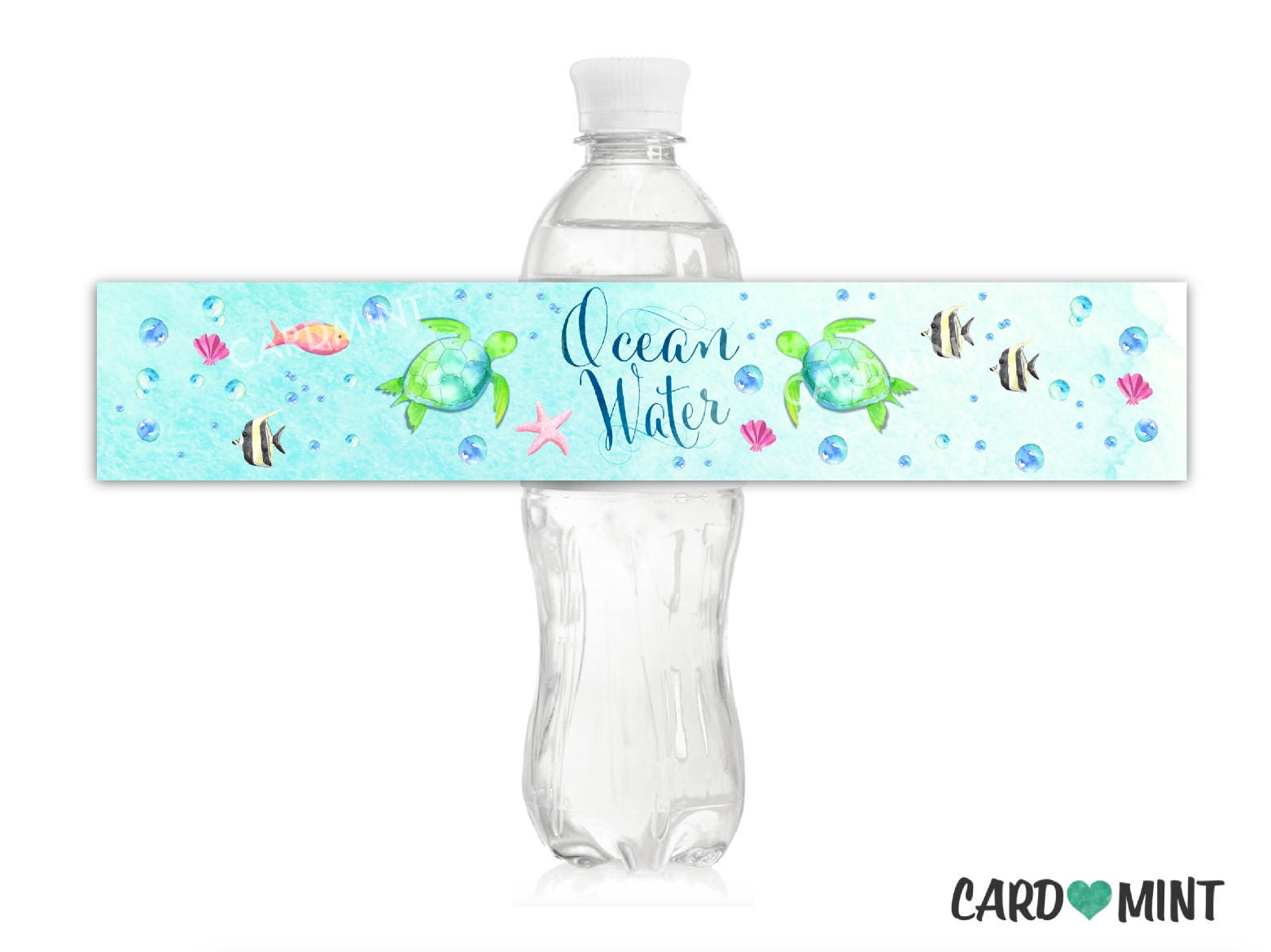 Water Bottle Labels Under the Sea Drink Wrappers Sea Turtle, Tropical ...