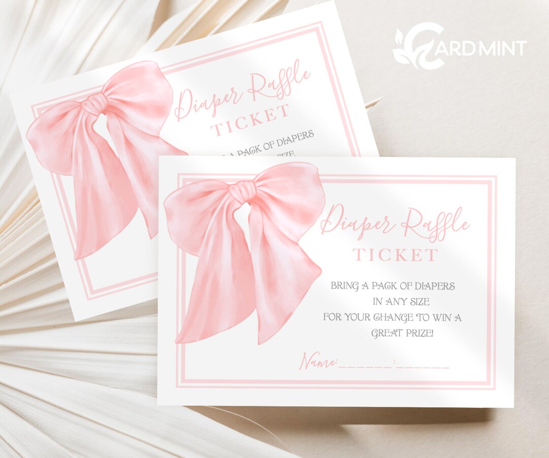 Editable Pink Bow Diaper Raffle Tickets for Baby Shower, Party Raffle ...