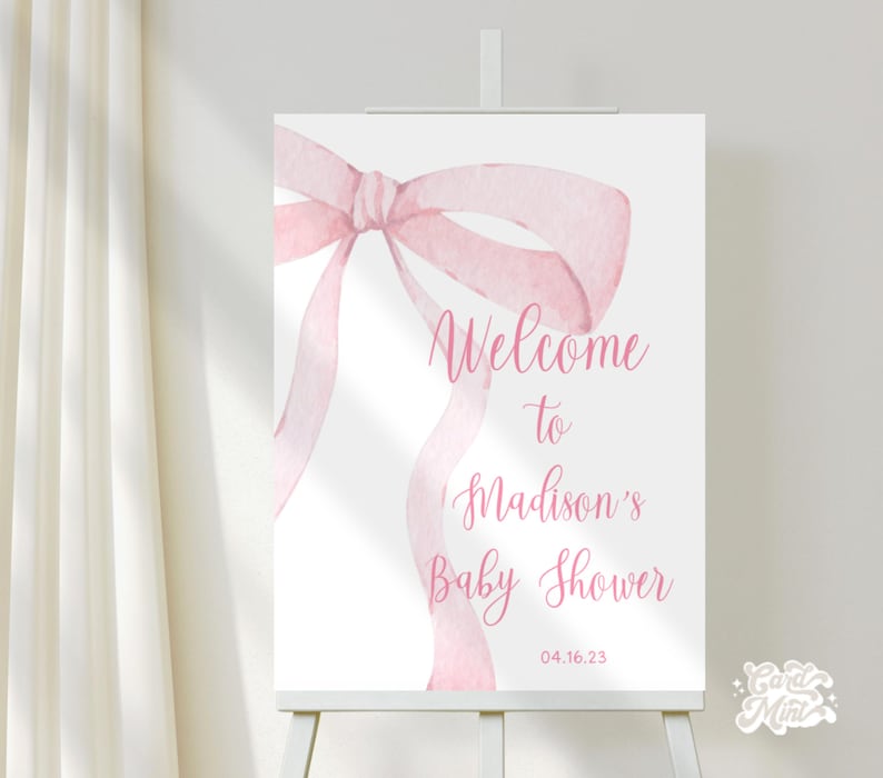Editable Welcome Pink Bow Party Sign Sign Baby Shower Sign - Etsy