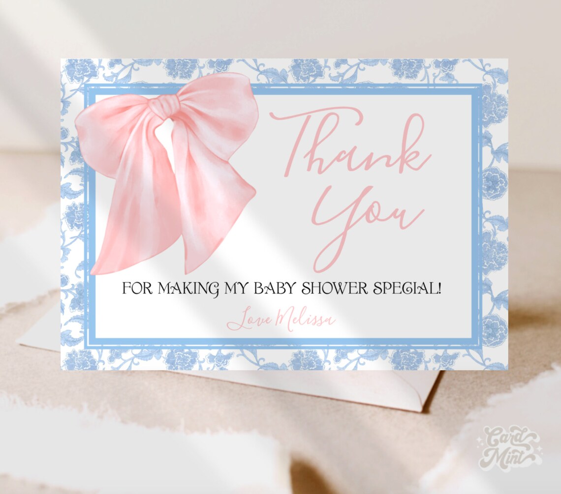 EDITABLE Pink Bow Baby Shower Invitation Girl Baby Shower or - Etsy