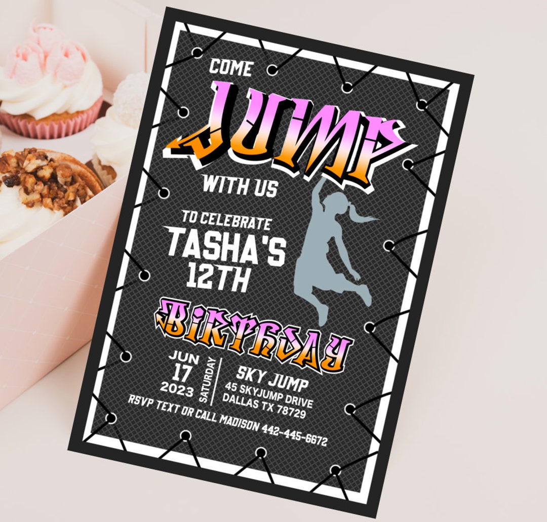 EDITABLE Trampoline Park Jump Birthday Party Invitation, E Vite ...