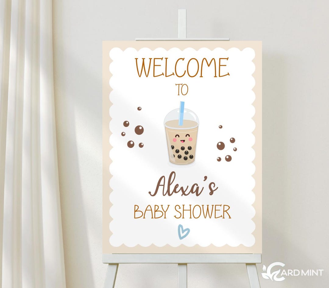 Editable Bubble Tea Baby Shower Welcome Sign, Par-tea Welcome Poster ...