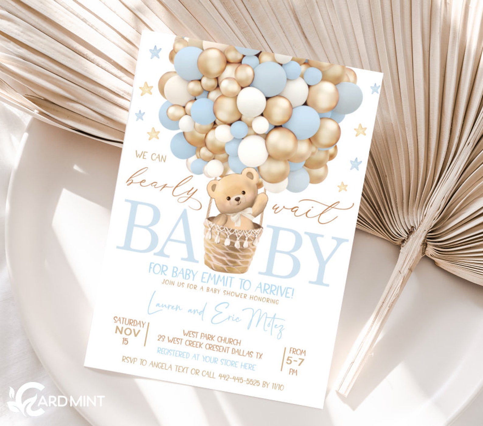 EDITABLE Baby Shower Bearly Wait Invitations Baby Shower Cute Hot Air ...