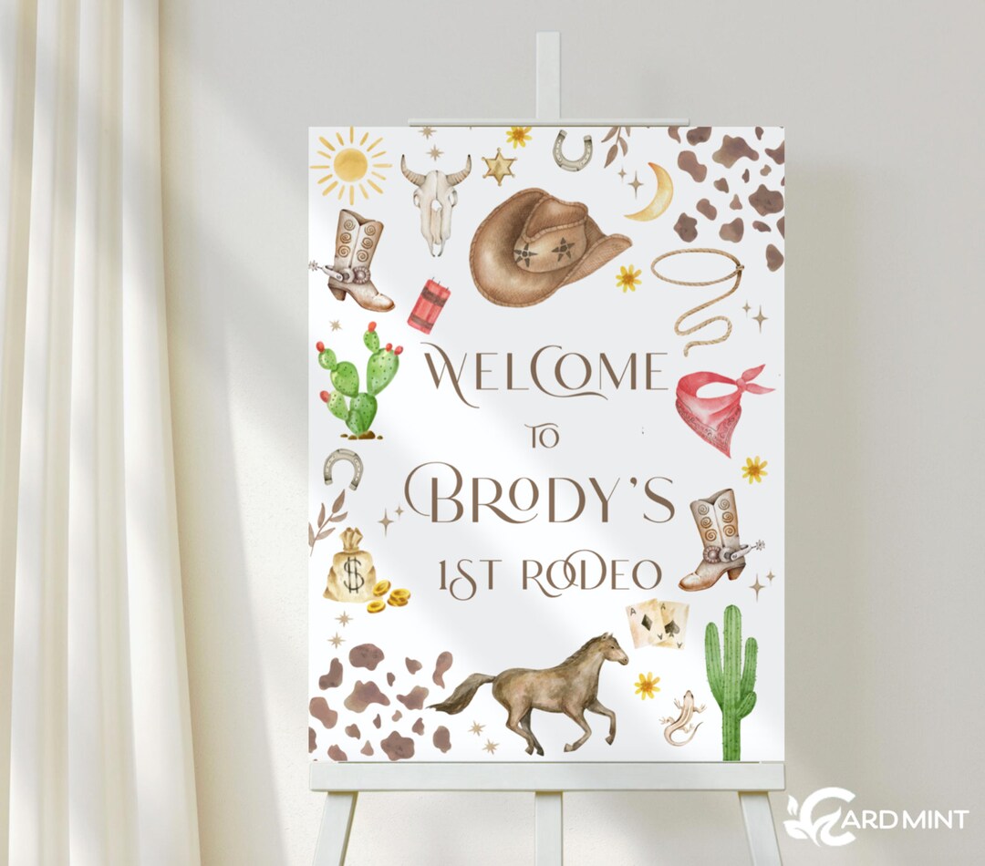 EDITABLE 1st Rodeo Birthday Welcome Sign, Rustic Country Cowboy or ...