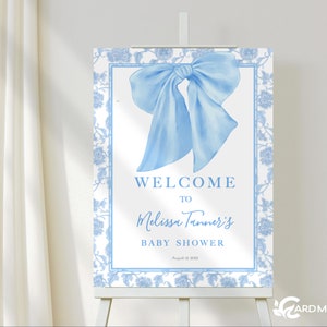 Editable Welcome Blue Bow Party Sign, Baby Shower Sign Digital Download ...
