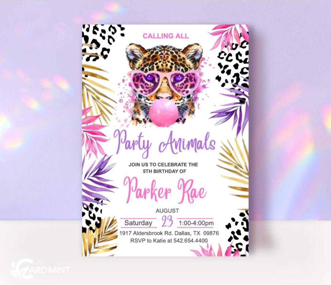 Editable Party Animals Birthday Invitations, Birthday Party Evites Wild ...