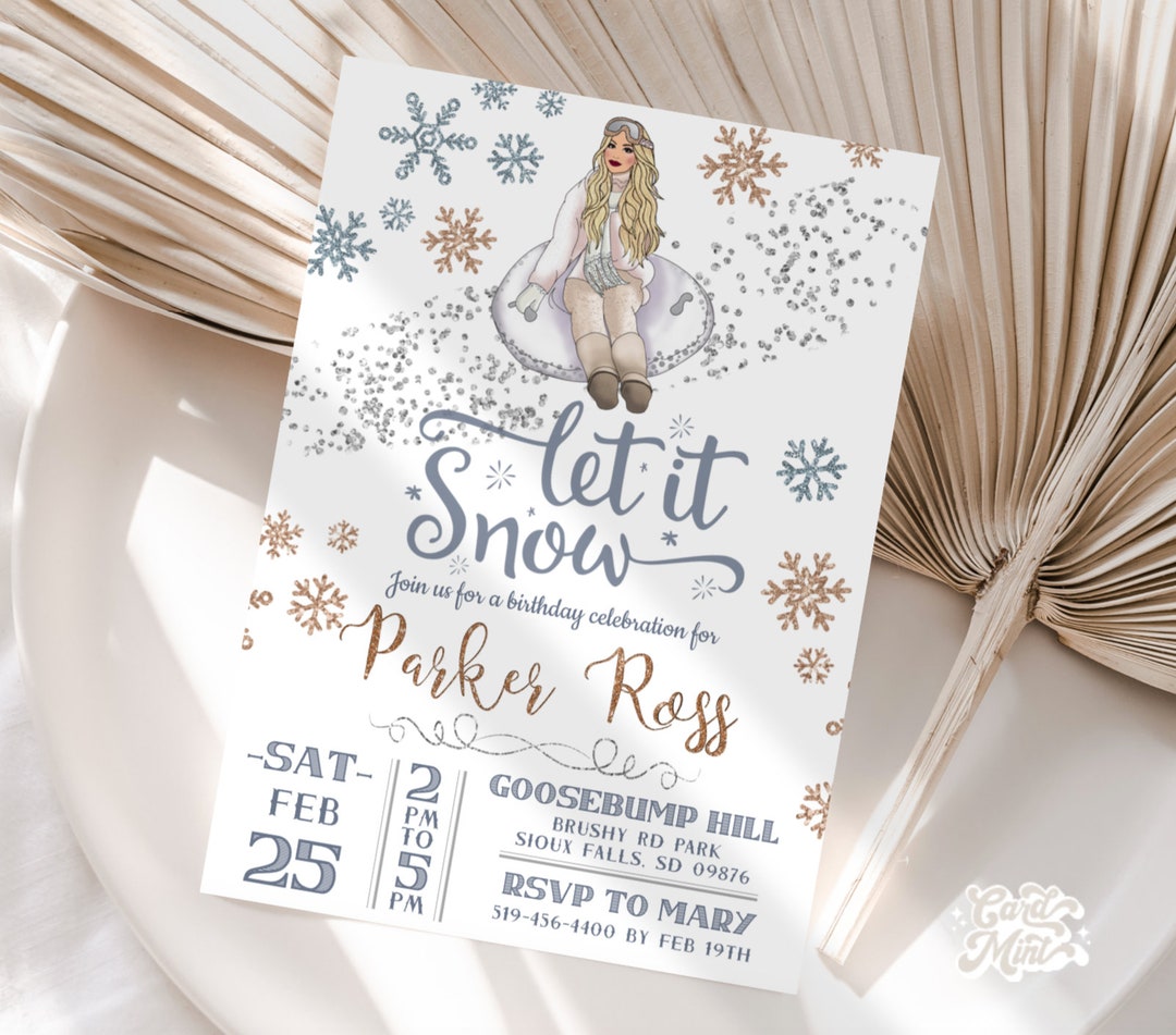 EDITABLE Snow Tubing Birthday Party Invitations Glittery Gold - Etsy