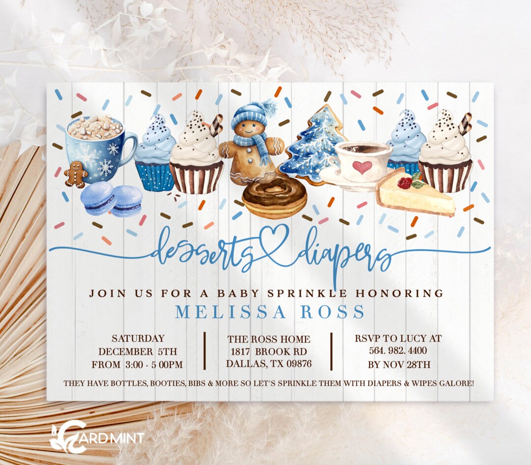Holiday Desserts and Diapers, Baby Sprinkle Invitations Blue Christmas ...