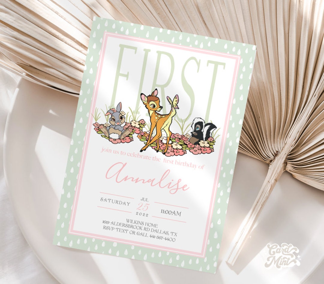 EDITABLE Bambi First Birthday Invitation, Forest Animals, Deer Girl ...