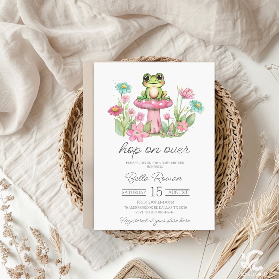 EDITABLE Frog Baby Shower Invitation, Spring Baby Girl Shower, Hop on ...