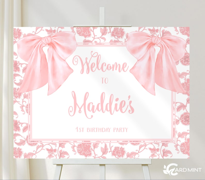 Editable Pink Bow Party Welcome Sign, Birthday Welcome Poster Download ...