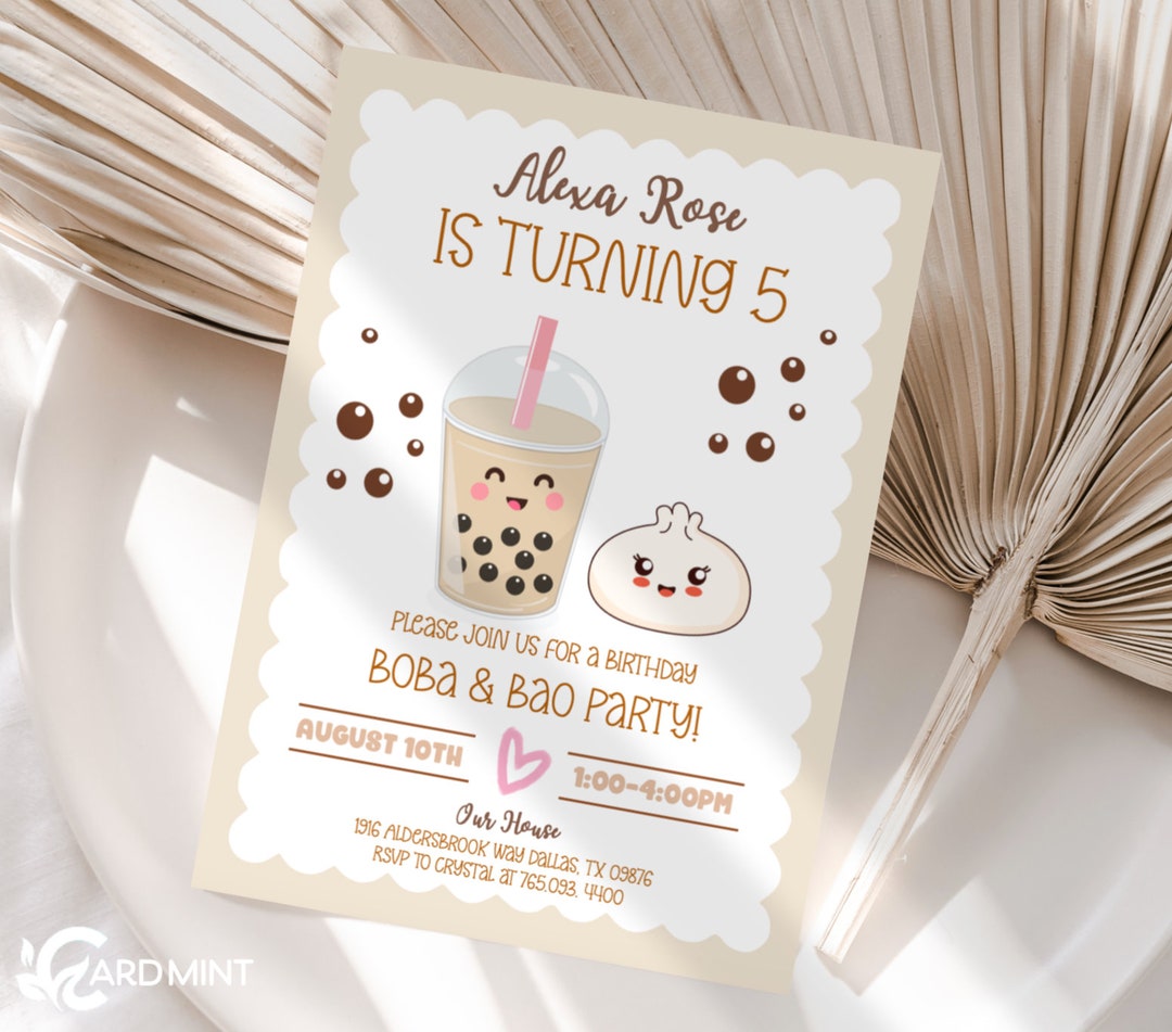 EDITABLE Boba and Bao Birthdayparty Invitations, Bubble Tea Party, Any ...