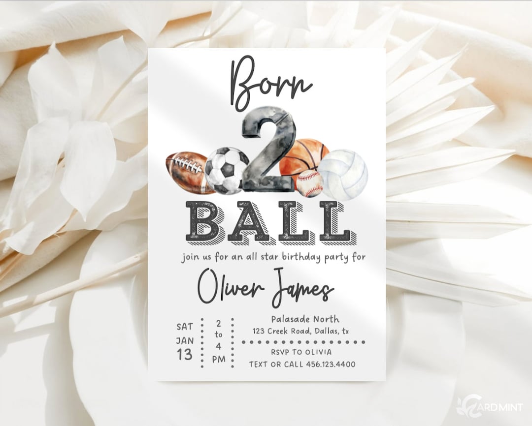 EDITABLE 2nd Birthday Sport Ball Invitations, Born to Ball Sporty ...