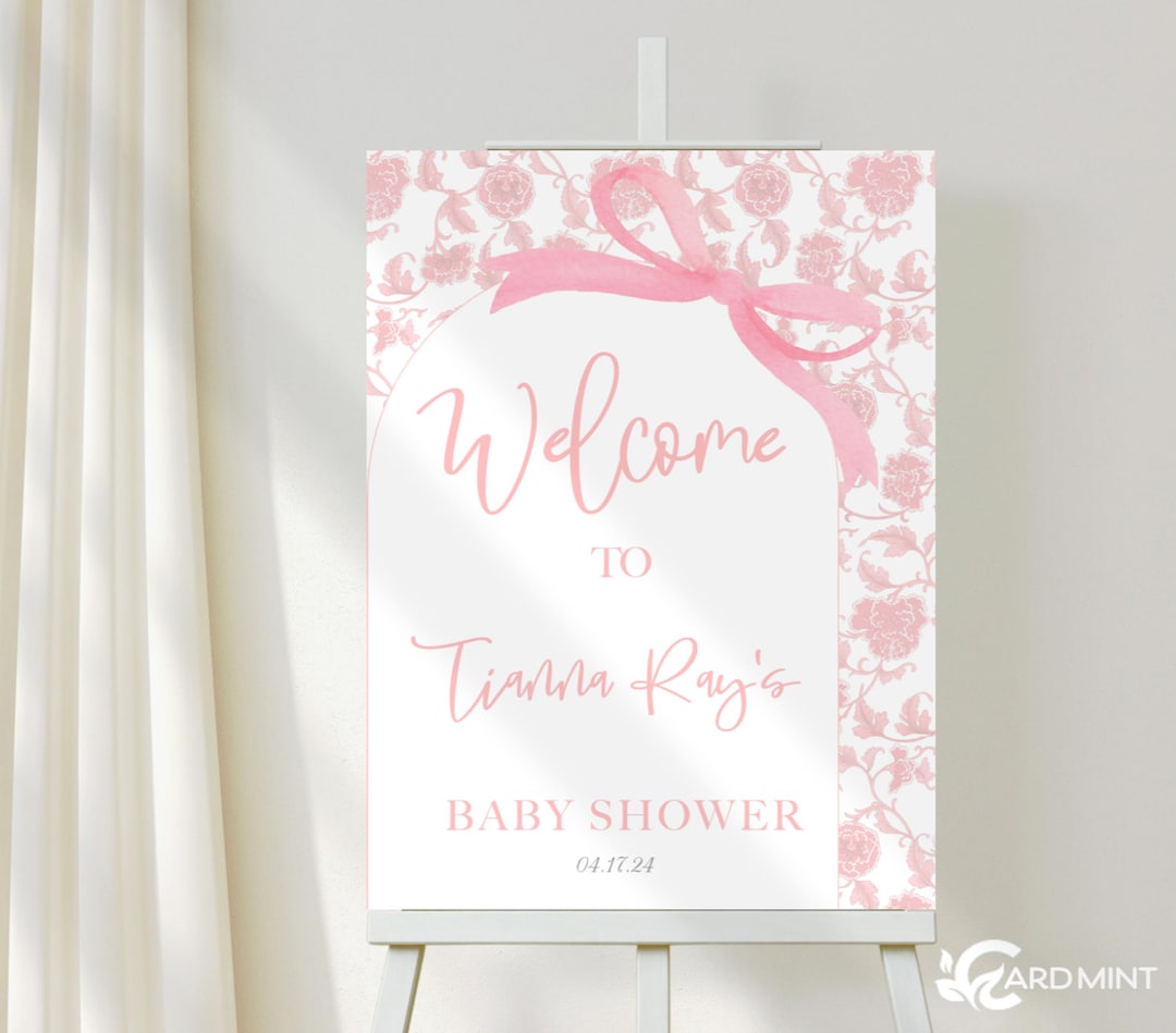 Editable Pink Bow Party Welcome Sign, Baby Shower Welcome Poster ...