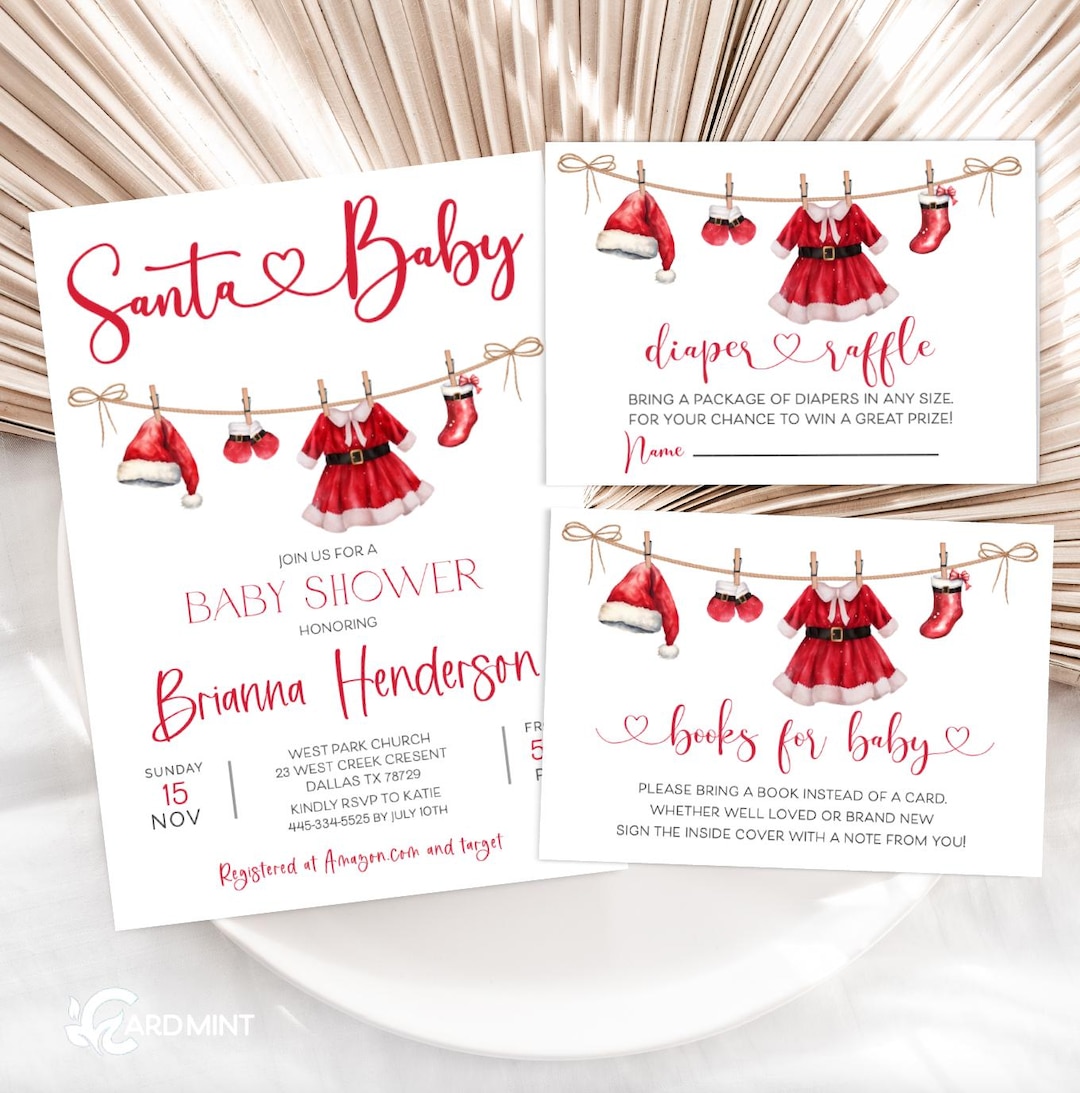 Editable Santa Baby Shower Girl Invitation Set Holiday Santa Baby ...