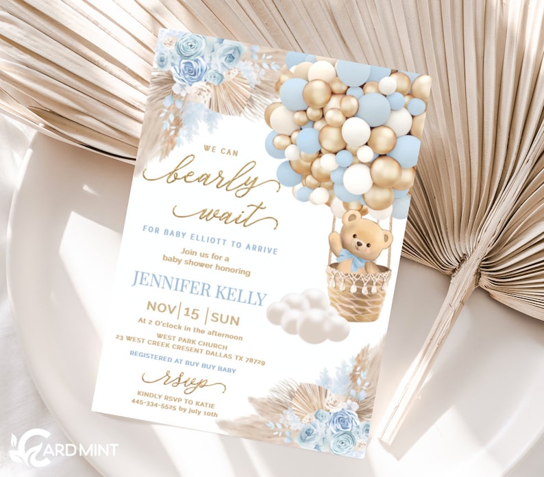 EDITABLE Teddy Bear We Bearly Wait Arch Invitations, Cute Baby Shower ...
