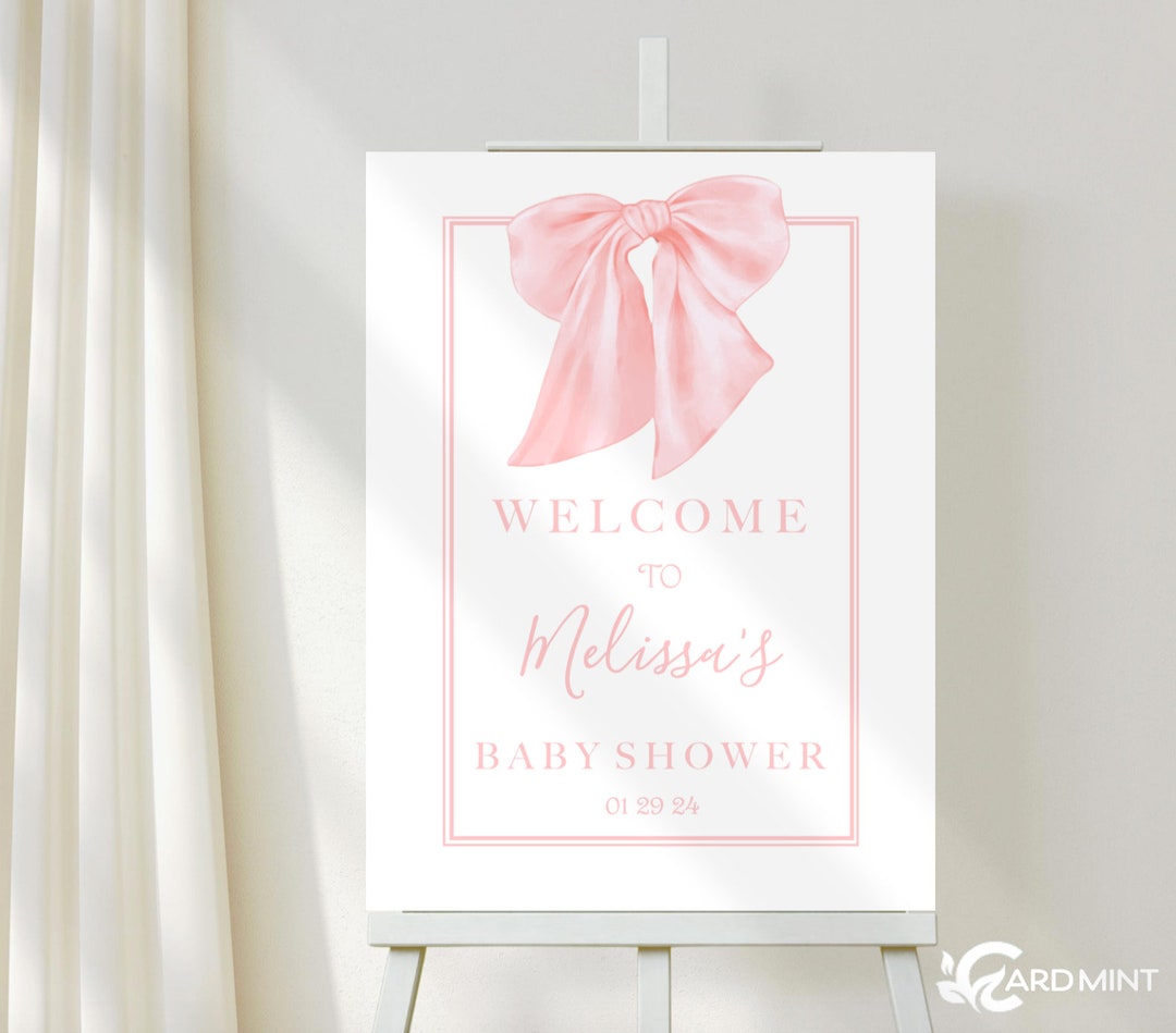 Editable Welcome Pink Bow Party Sign, Baby Shower Sign Self Edit Party ...