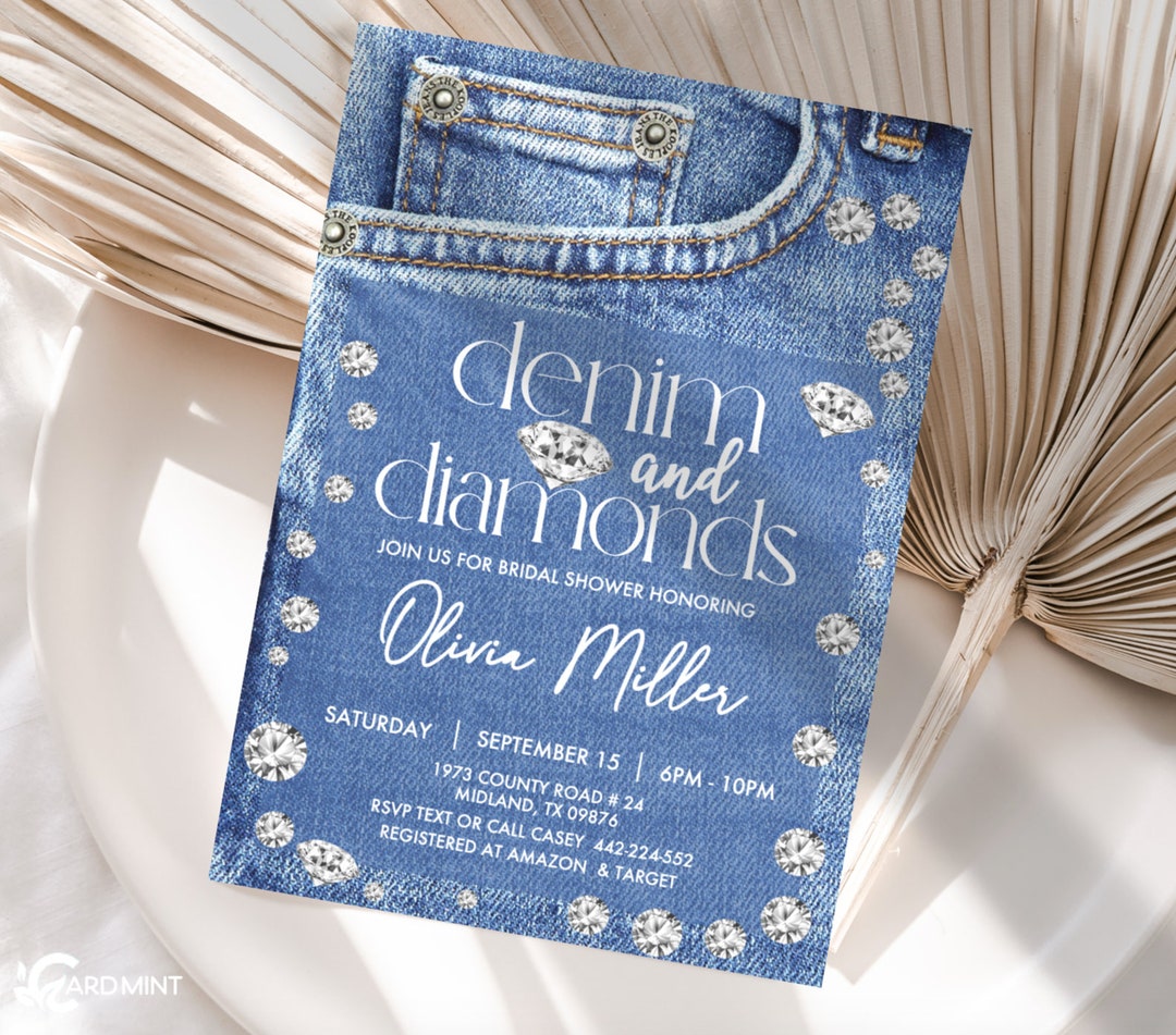 Editable Denim and Diamonds Bridal Invitations Blue Jean Bridal Shower ...