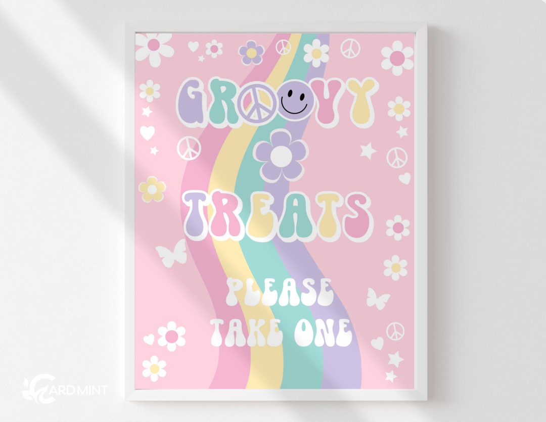 Groovy Party Sign, Sweet Treat Favor Sign, Pastel Rainbow Birthday Sign ...
