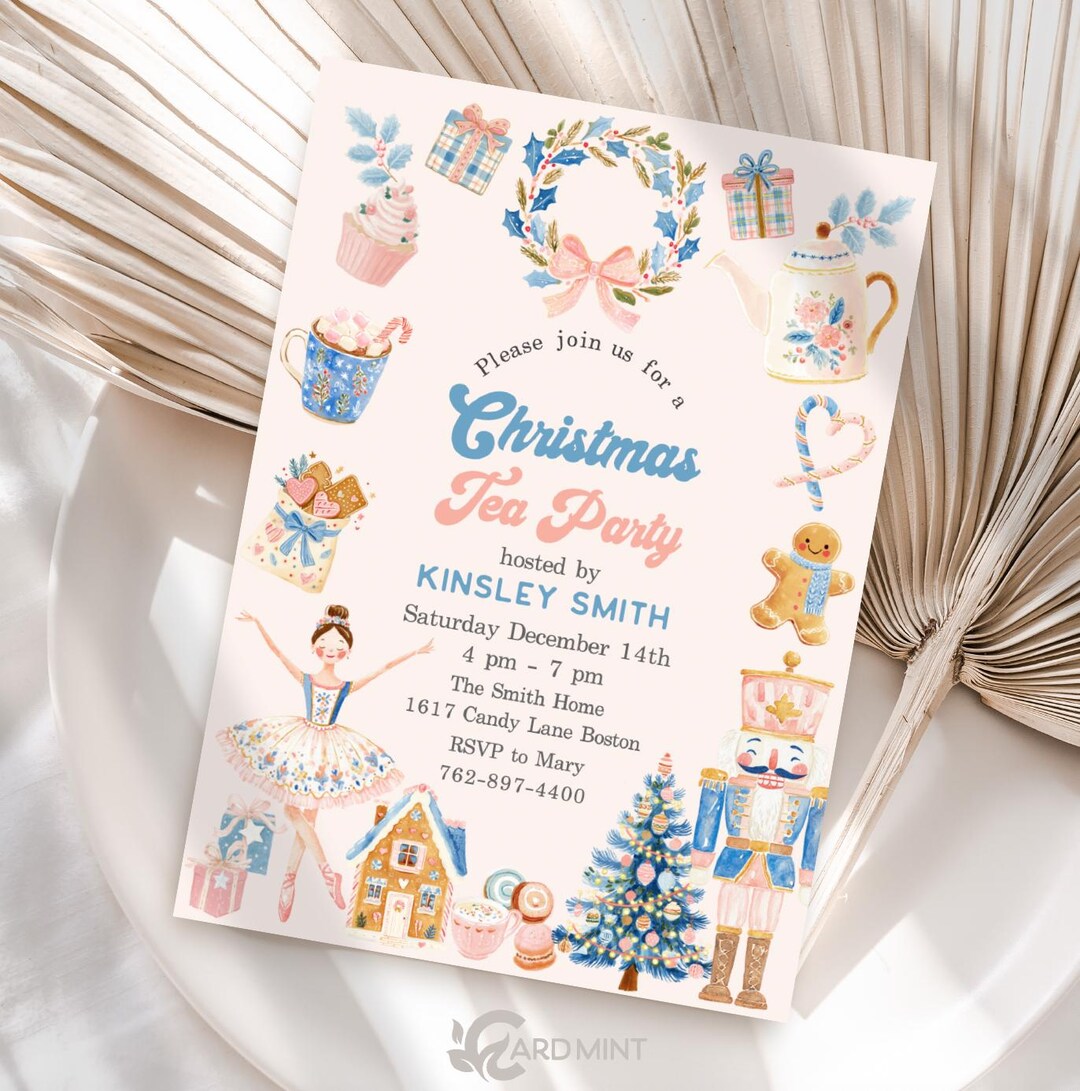 Christmas Tea Party Invitations, Whimsical Holiday Tea, Editable ...