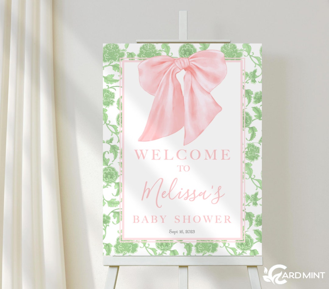 Editable Pink Bow Party Welcome Sign, Baby Shower Welcome Poster Pink ...