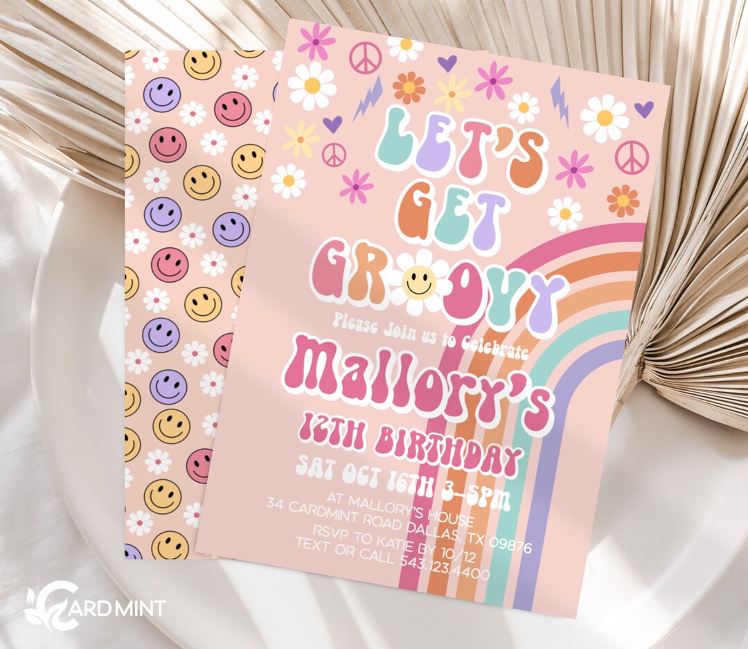 EDITABLE Groovy Birthday Party Invitations, Let's Get Groovy Retro ...