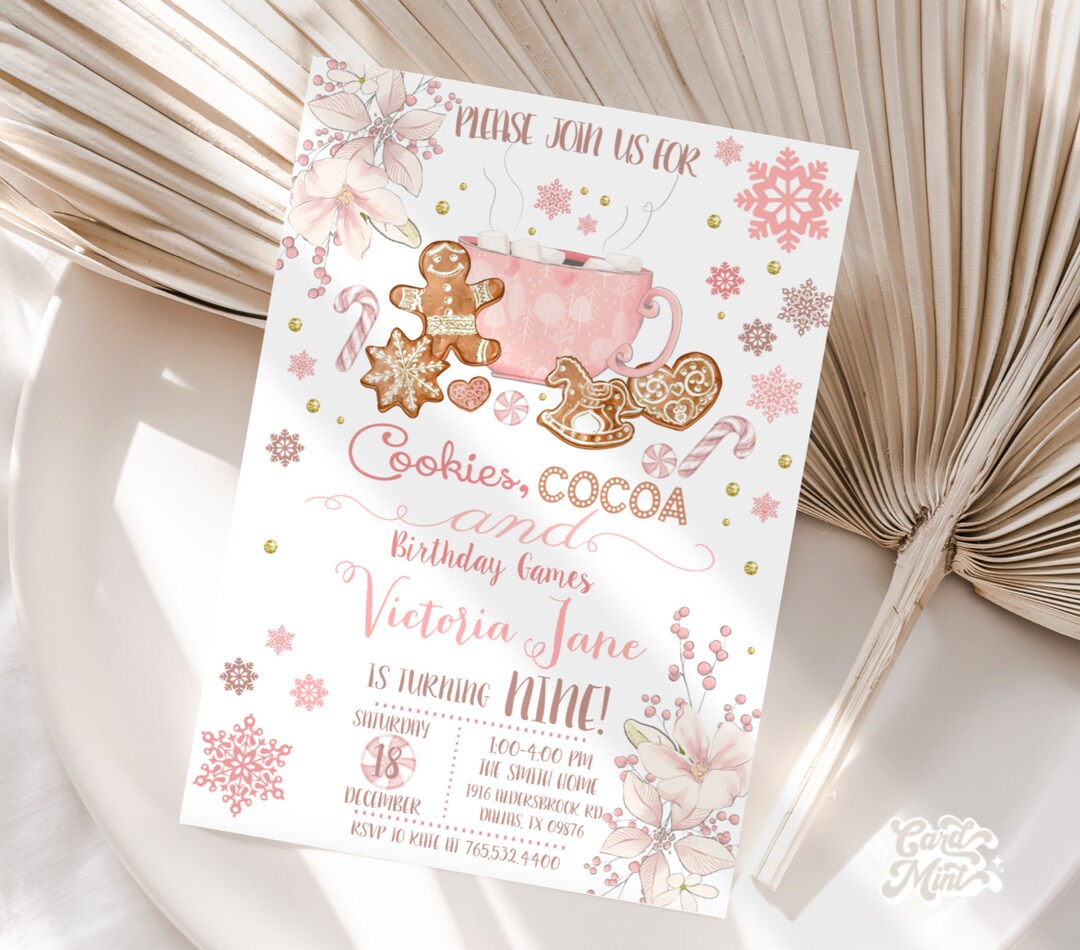 EDITABLE Cookies and Cocoa Birthday Party Invitations Pink - Etsy