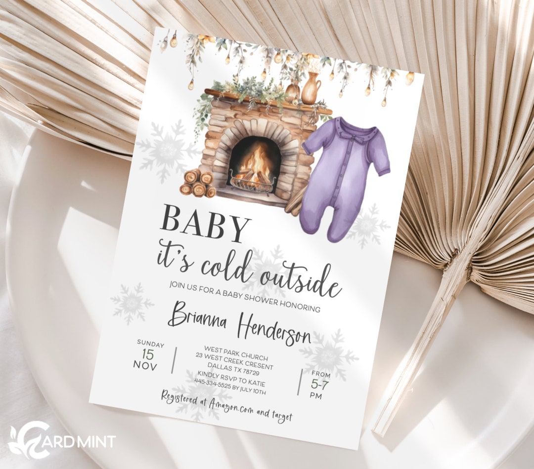 EDITABLE Baby It's Cold Outside Shower Invitation Christmas Shower Invite Winter Holiday Purple ...