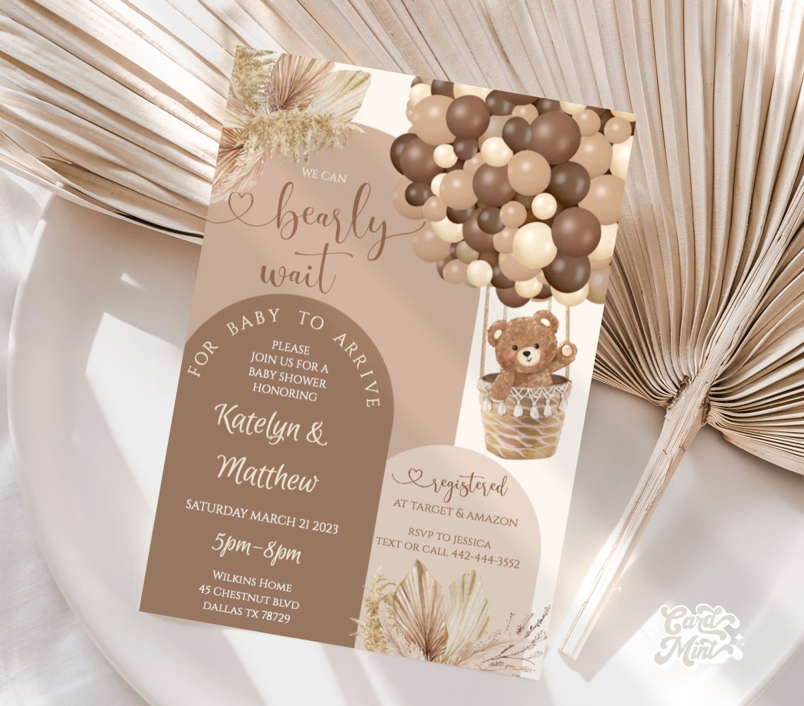 EDITABLE Bearly Wait Arch Invitation, Baby Shower Balloons Invite, Baby ...