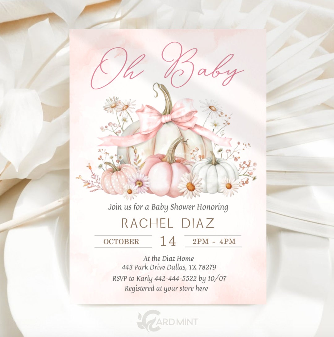 Editable Fall Baby Shower Pumpkins Bows Invitations, Oh Baby Autumn ...