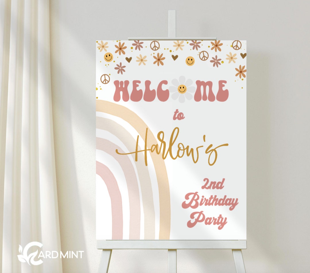 Editable Welcome Sign Groovy Party Sign, Rainbow Birthday Poster, Two ...