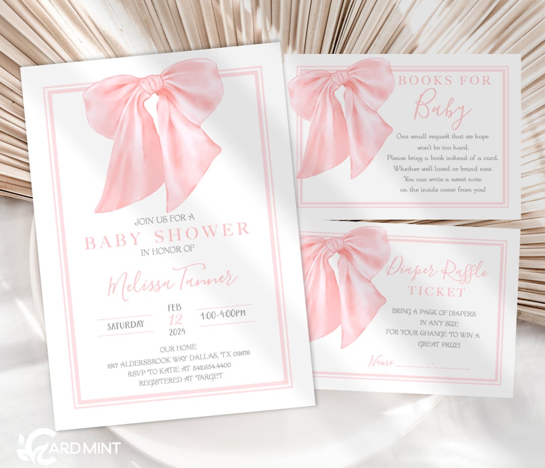 EDITABLE Pink Bow Baby Shower Invitations, Girl Baby Shower or Sprinkle ...