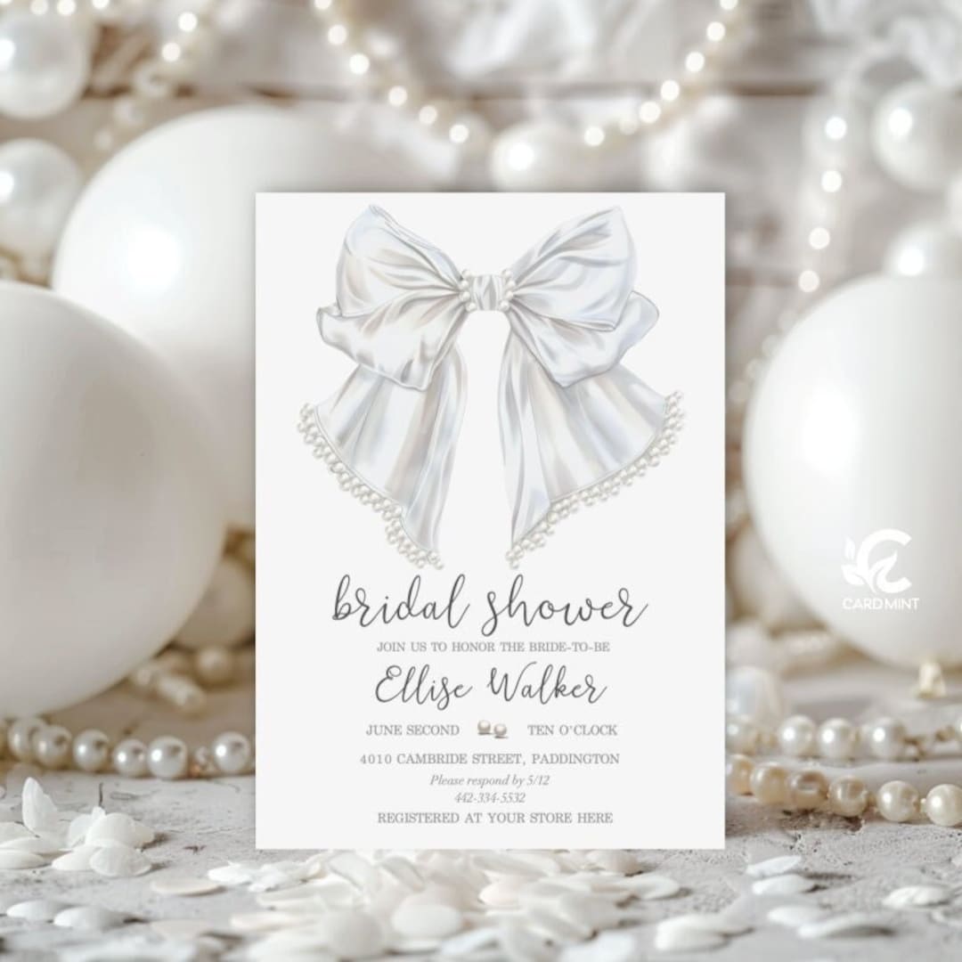 Editable Pearl Embellished Bow Bridal Shower Bachelorette Hens ...
