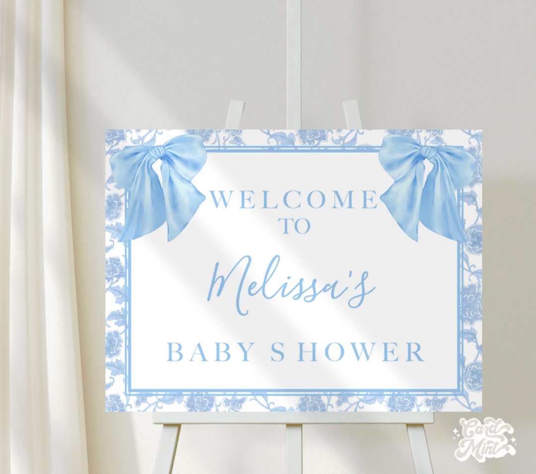 Editable Welcome Blue Bow Party Sign Sign, Baby Shower Sign Instant ...