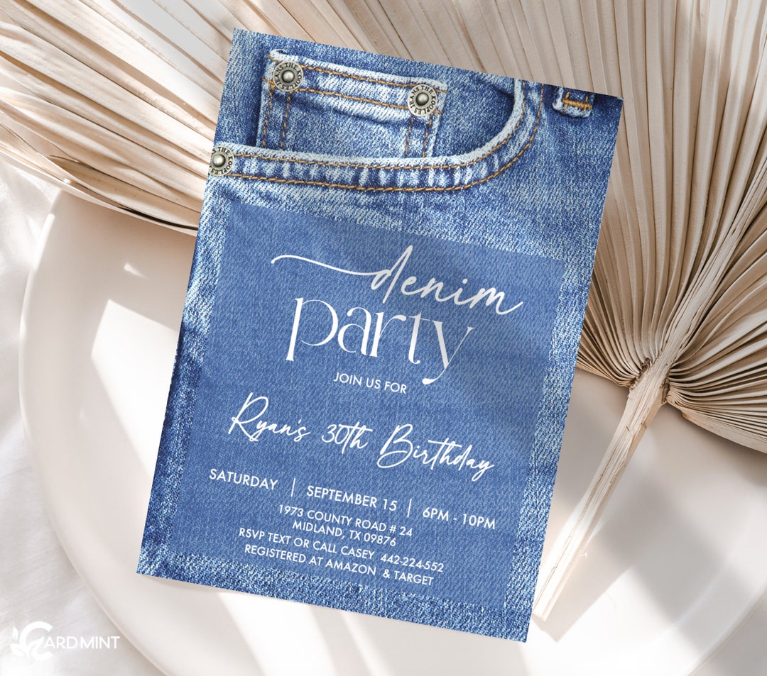 Editable Denim Birthday Party Invitations, Blue Jeans Country Boy ...