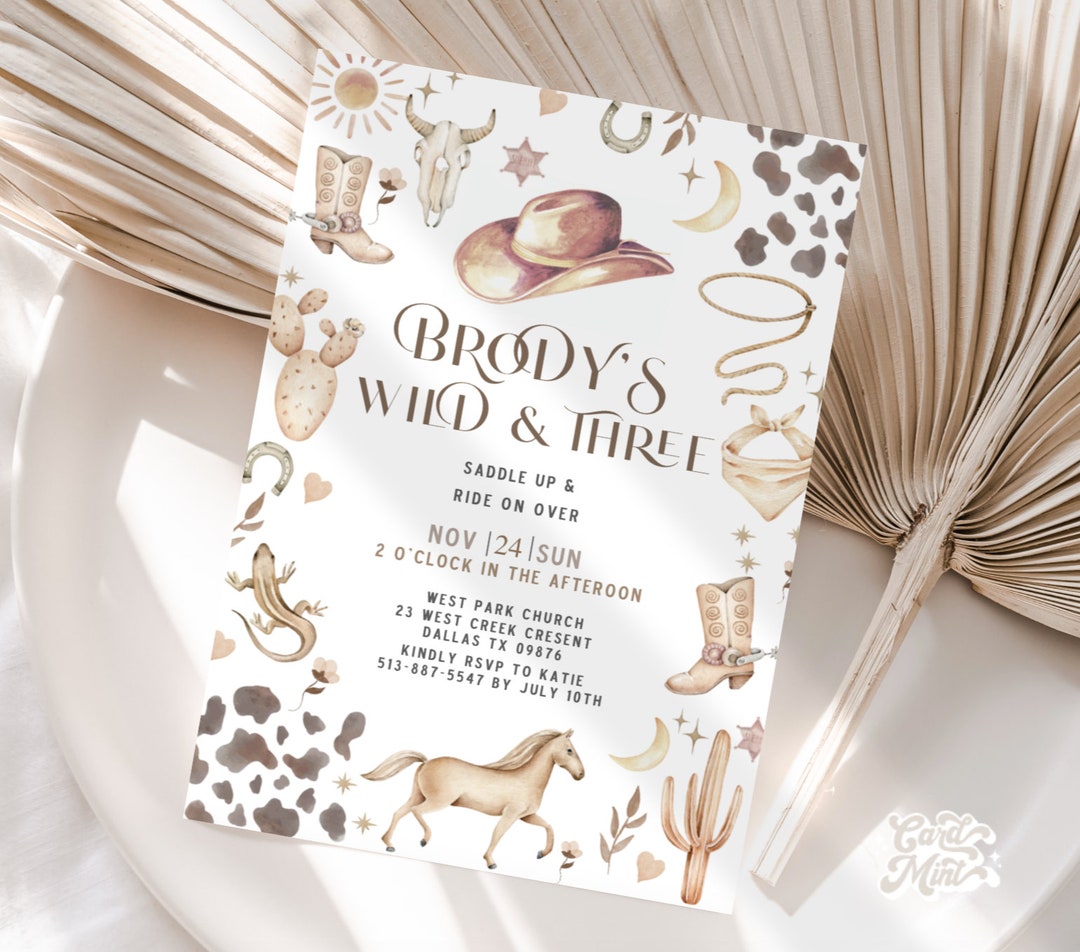 EDITABLE Wild and Three Birthday Invitations, Rustic Southern Country ...