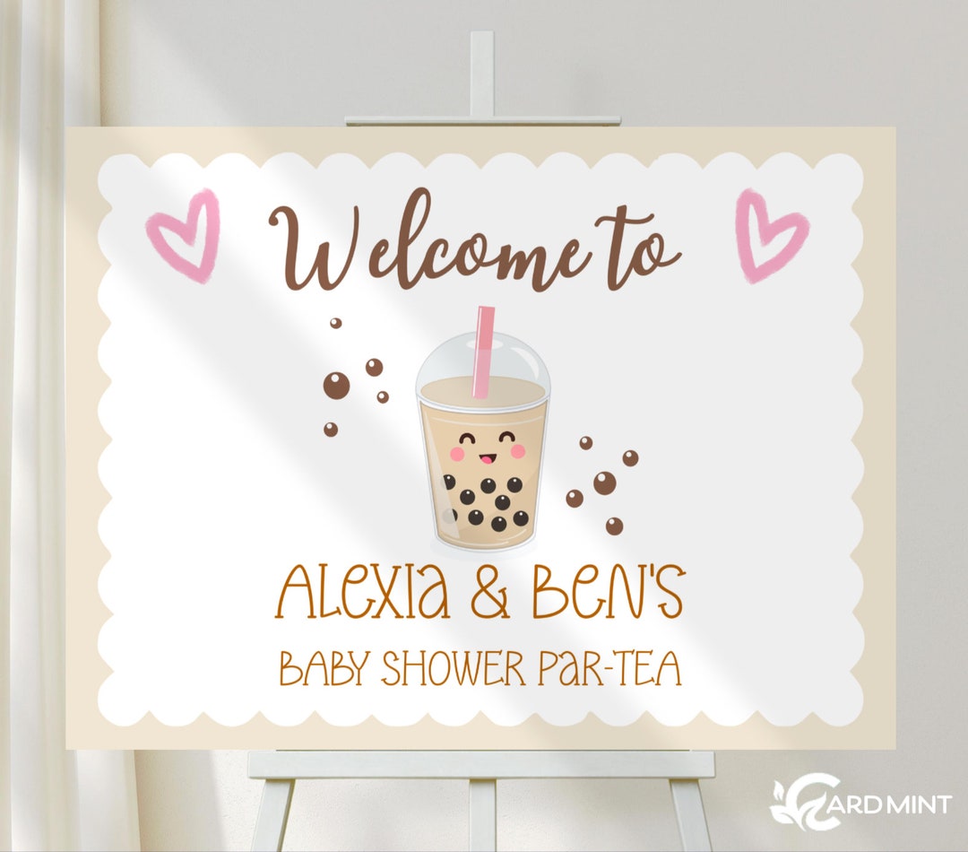 EDITABLE Bubble Tea Baby Shower Welcome Sign, Par-tea Welcome Poster ...