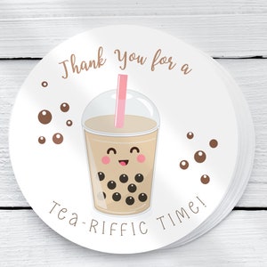 Editable Bubble Tea Riffic Baby Shower Round Stickers or Favor Tags ...