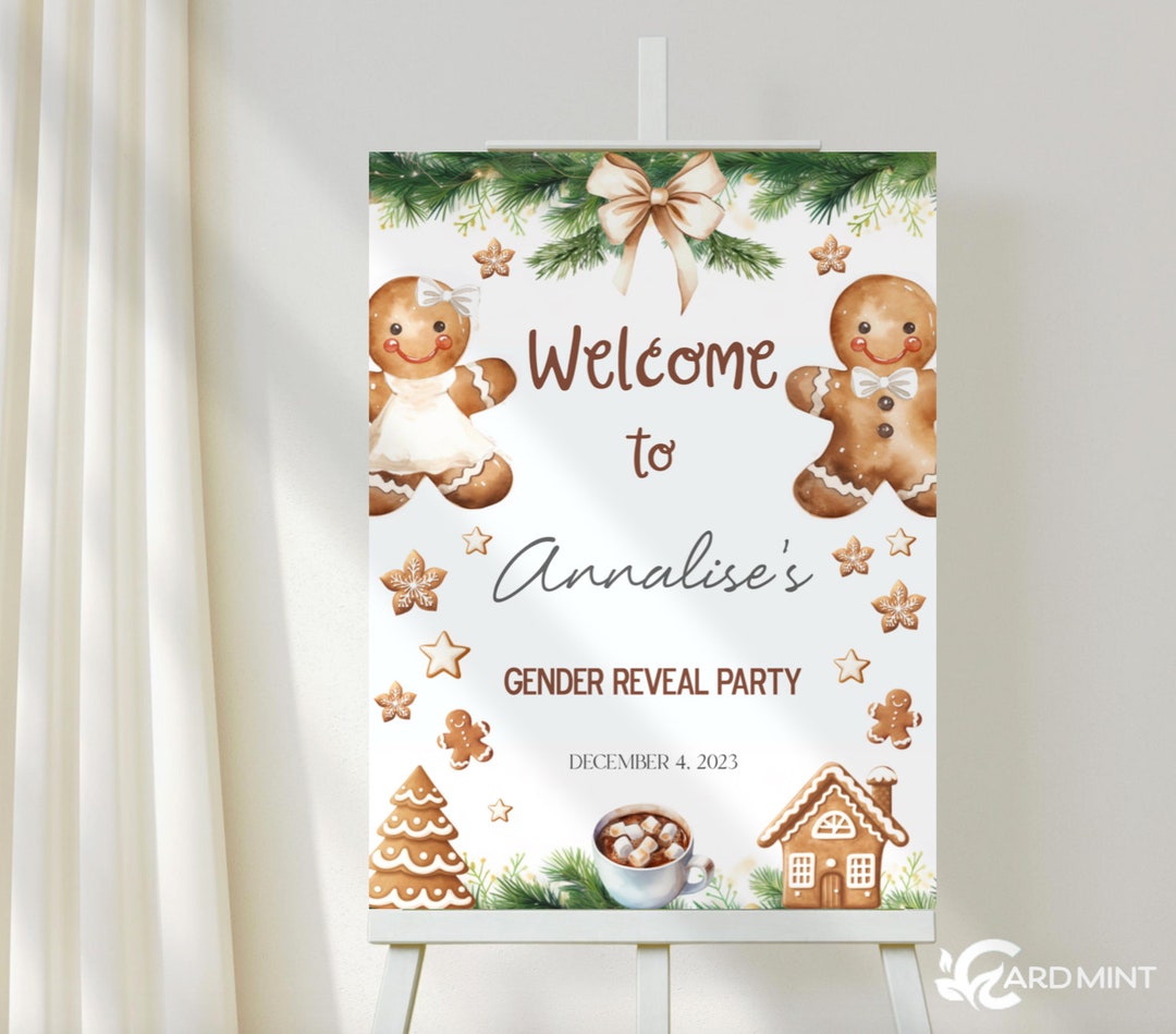 EDITABLE Gingerbread Welcome Sign, Gender Reveal Christmas Baby Digital ...