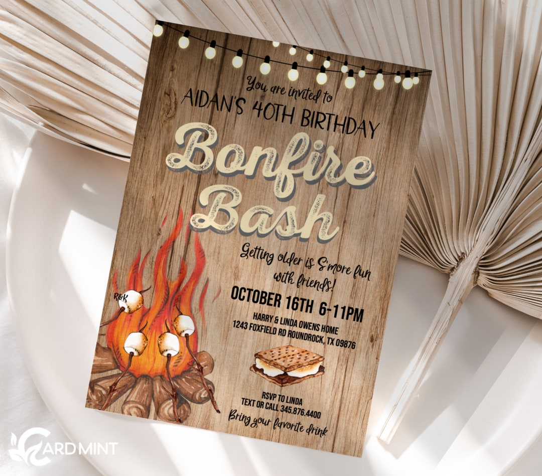 EDITABLE Bonfire Bash Birthday Invitations, S'mores Birthday, Any Age ...