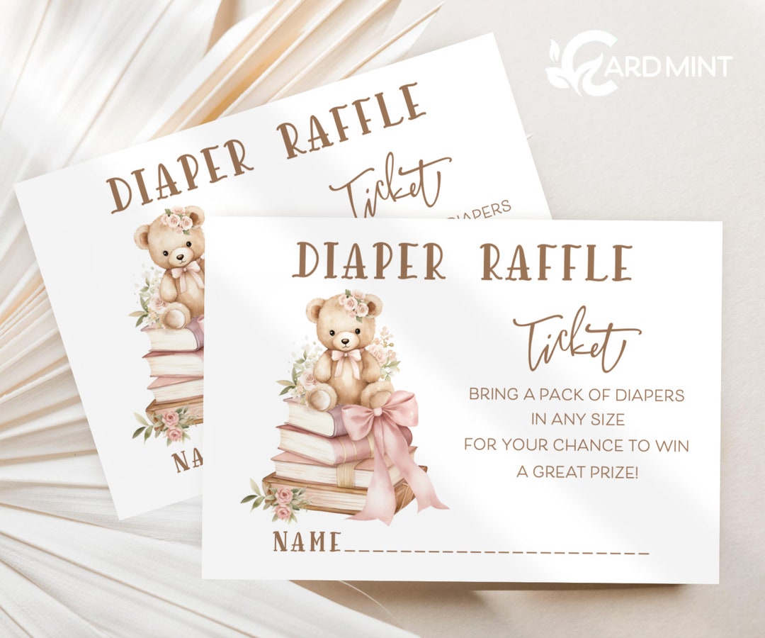 Editable Bear Diaper Raffle Tickets Baby Shower, Bring Diapers Insert ...