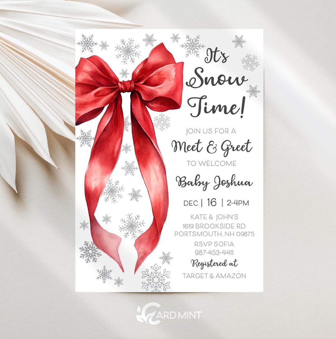 Red Bow, Baby Meet & Greet Invitation, Sip and See, Baby Announcement ...